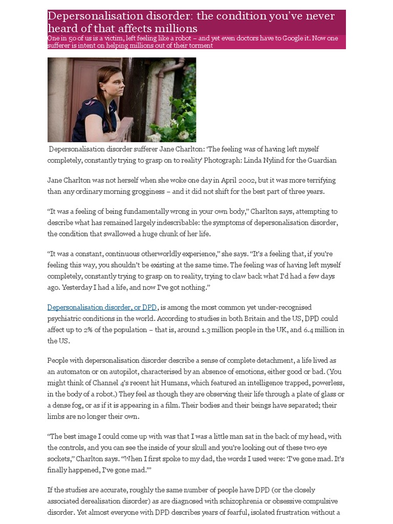 Depersonalisation Disorder | PDF | Anxiety | Anxiety Disorder