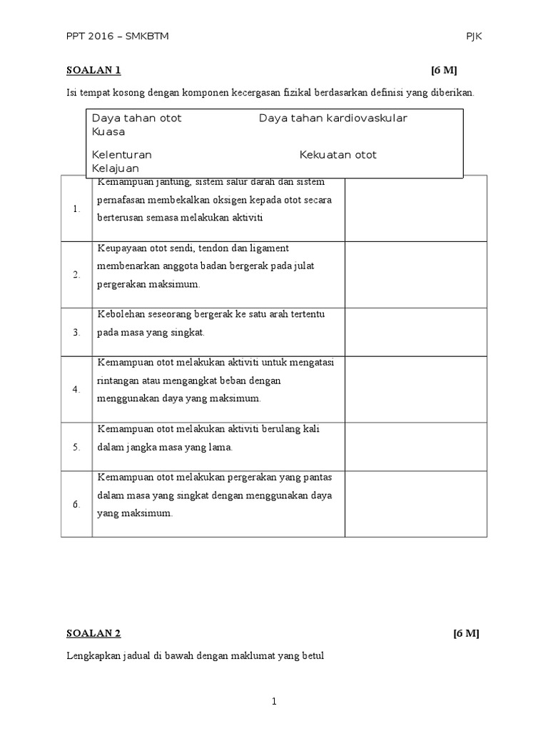 Latihan PJK Tingkatan 1 | PDF