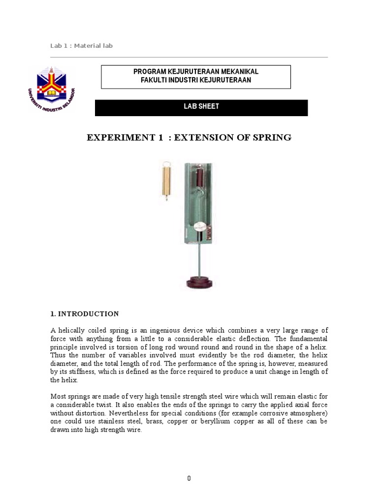 Experiment 1: Extension of Spring: Program Kejuruteraan Mekanikal ...