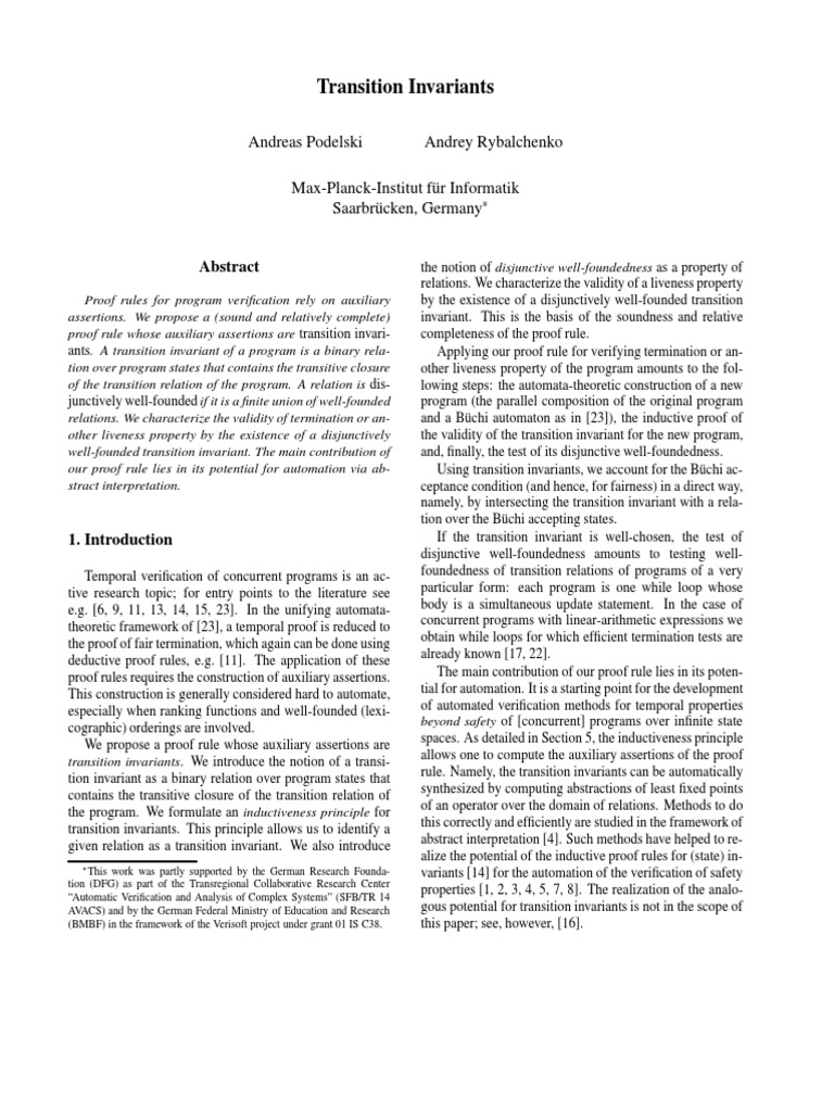 Transition Invariants: Andreas Podelski Andrey Rybalchenko | PDF ...