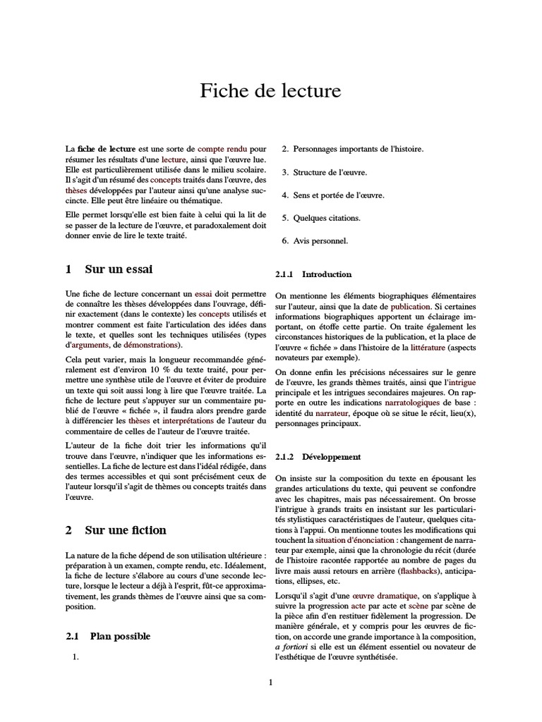Guide de création de fiches de lecture | PDF | Lecture (Processus ...