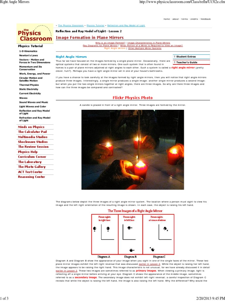 Right Angle Mirrors | PDF | Mirror | Reflection (Physics)