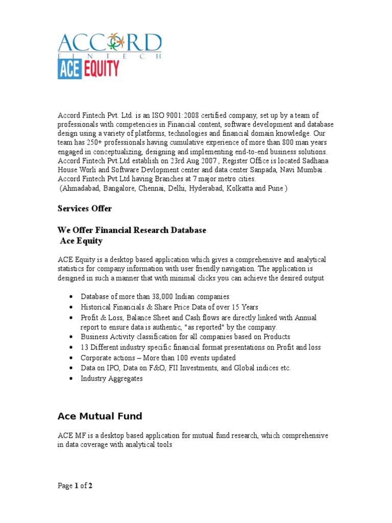 Ace Equity Corporate Database | Download Free PDF | Mutual Funds ...