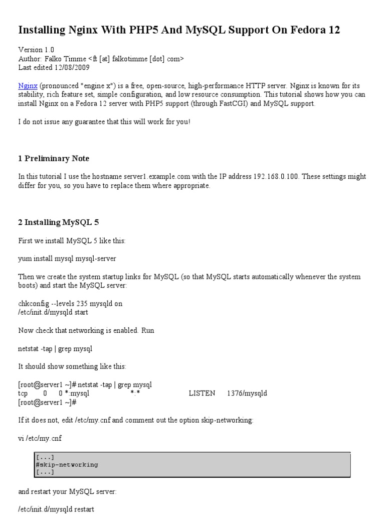 Installing Nginx With Php5 And Mysql Support On Fedora 12 Pdf Php Web Server