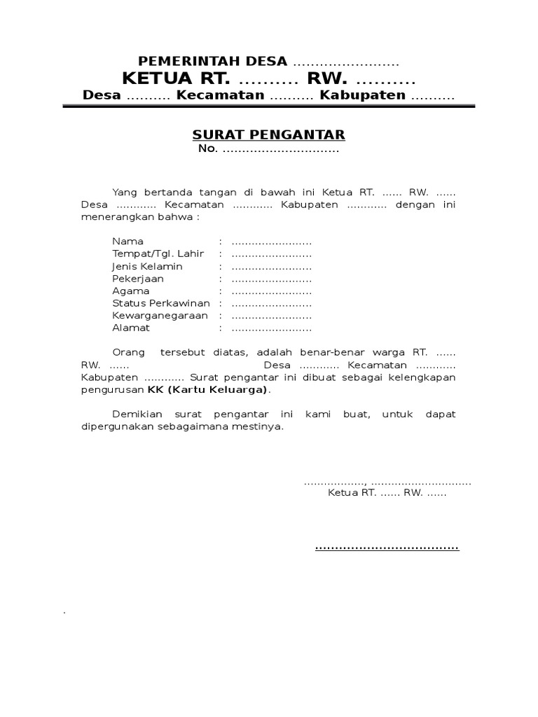 Surat Pengantar Pembuatan KK Dari RT-RW | PDF