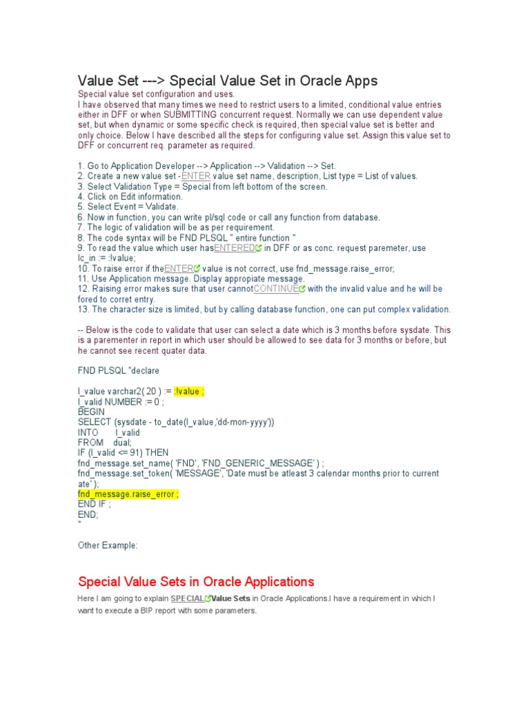 Special Value Set In Oracle Apps Pdf Oracle Database Parameter