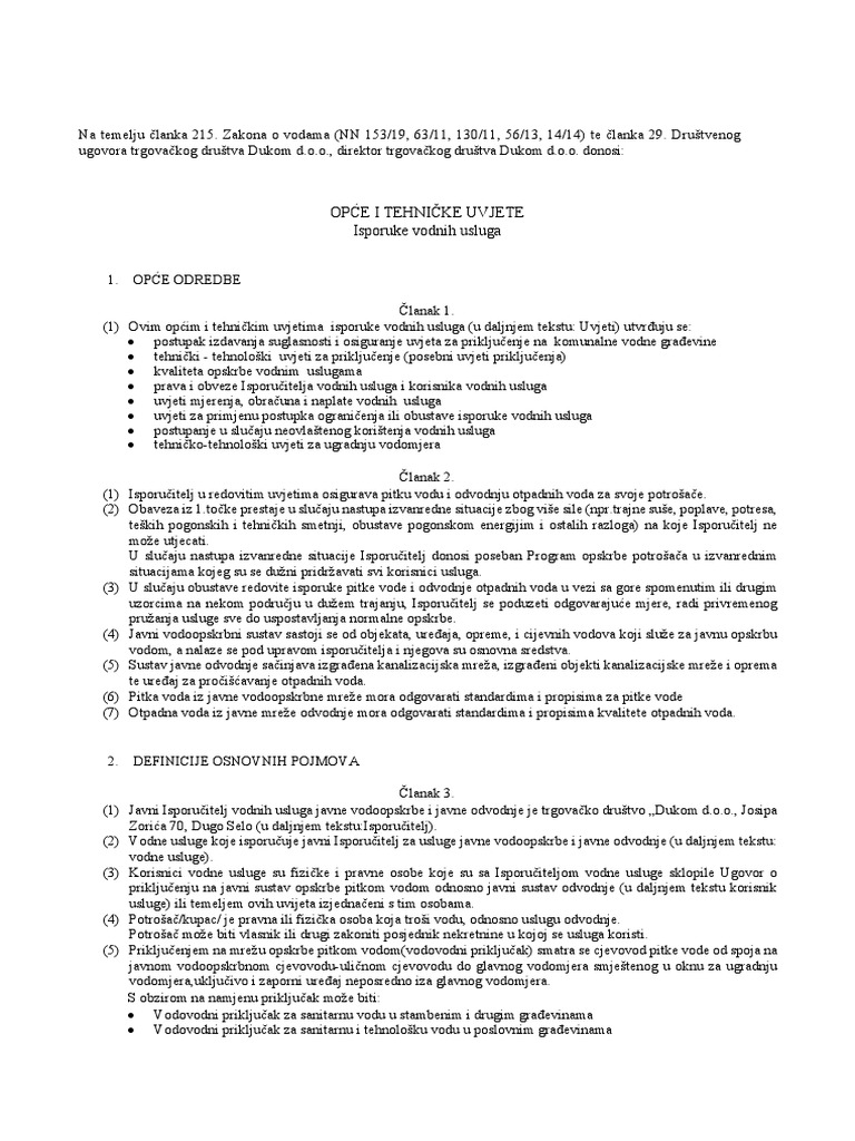 Opci I Tehnicki Uvjeti 2015 VIO | PDF