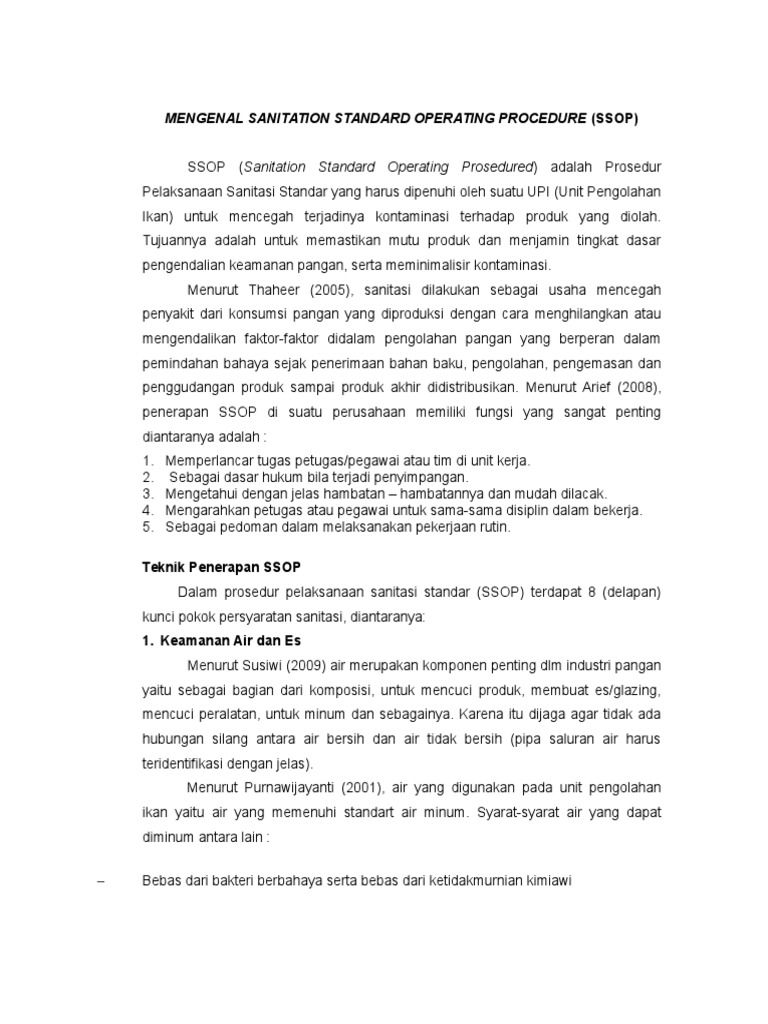 Mengenal Sanitation Standard Operating Procedure (Ssop) | PDF ...