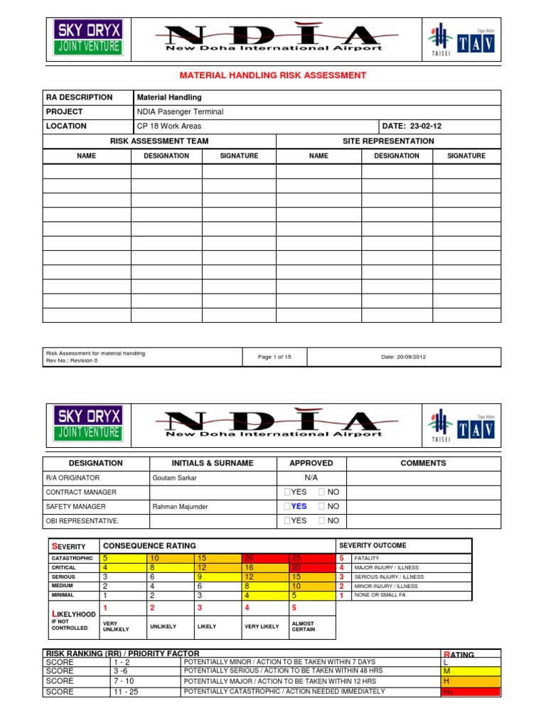 Risk Assessment For Material Handling | PDF | Forklift | Pallet