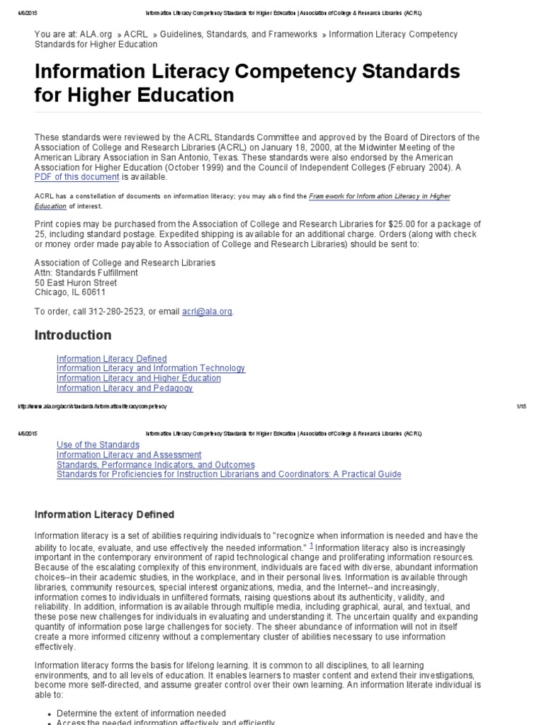 Information Literacy Competency Standards For Higher Education ...