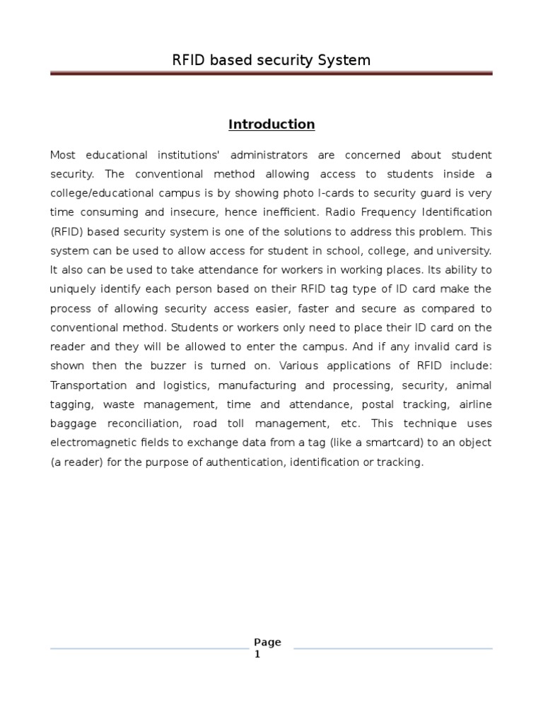 Arduino and RFID Based Security System | PDF | Radio Frequency ...