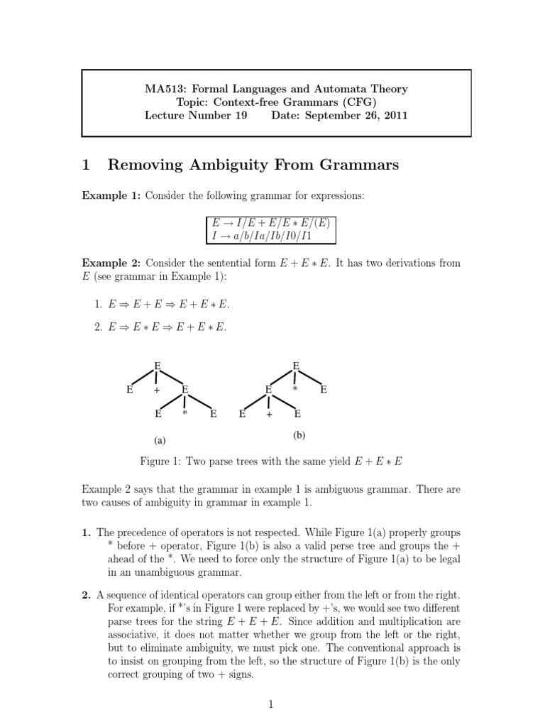Removing Ambiguity From Context-Free Grammars: Leftmost Derivations and ...