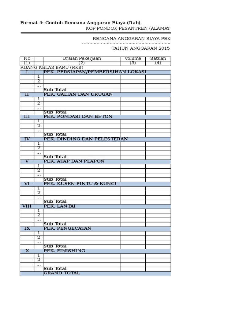 06 Format 4 Contoh RAB Asrama Pesantren | PDF | Teknologi & Rekayasa