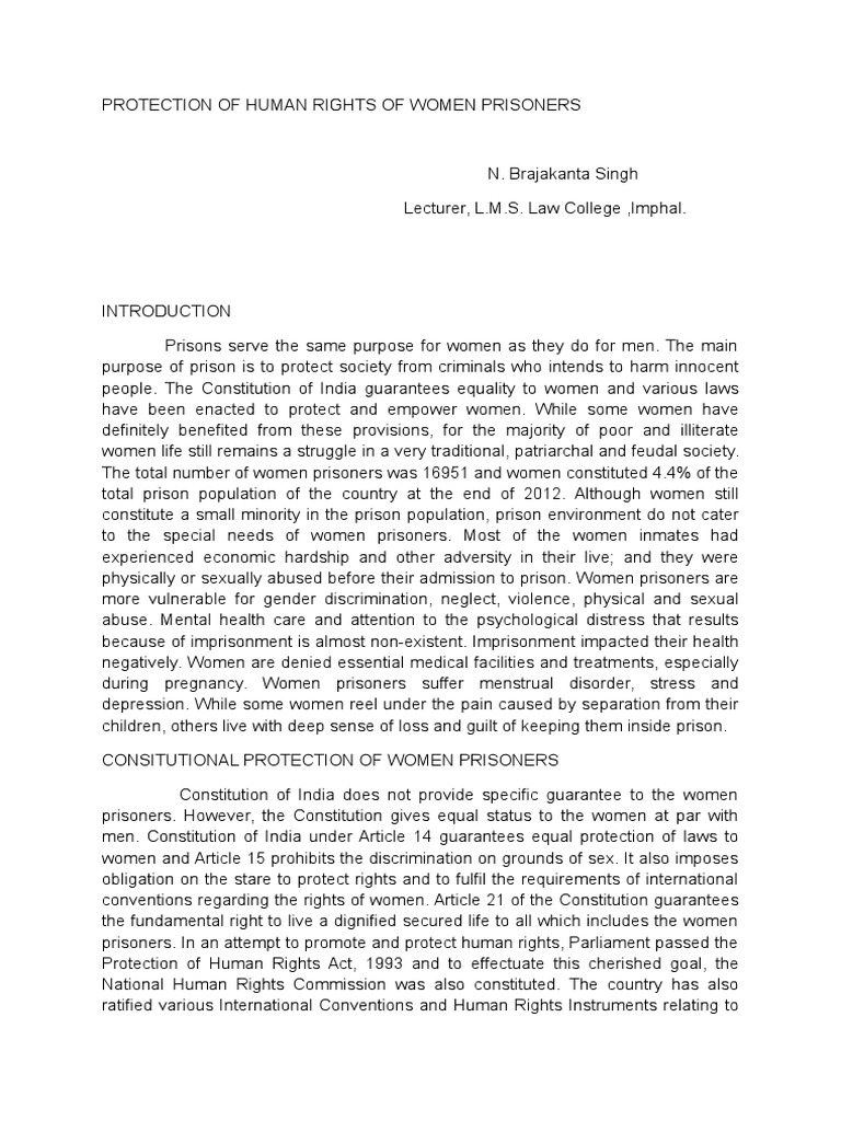 Protection of Human Rights of Women Prisoners | PDF | Prison | Women's ...