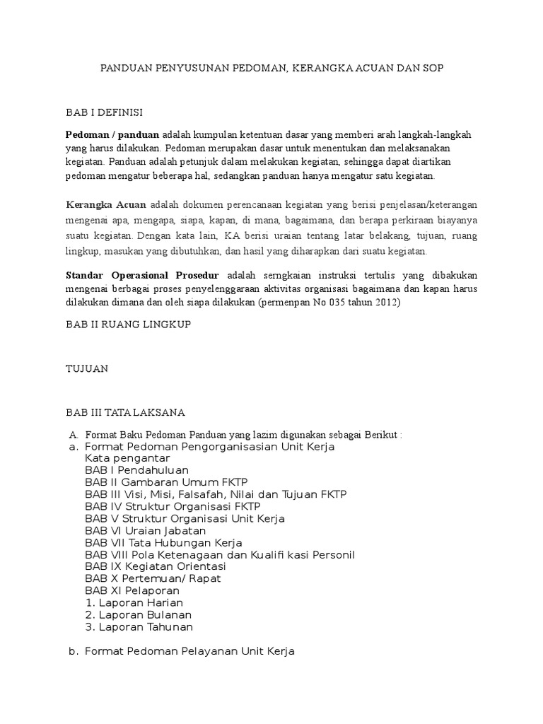 Panduan Penyusunan Pedoman. Kerangka Aua, Sopdocx | PDF