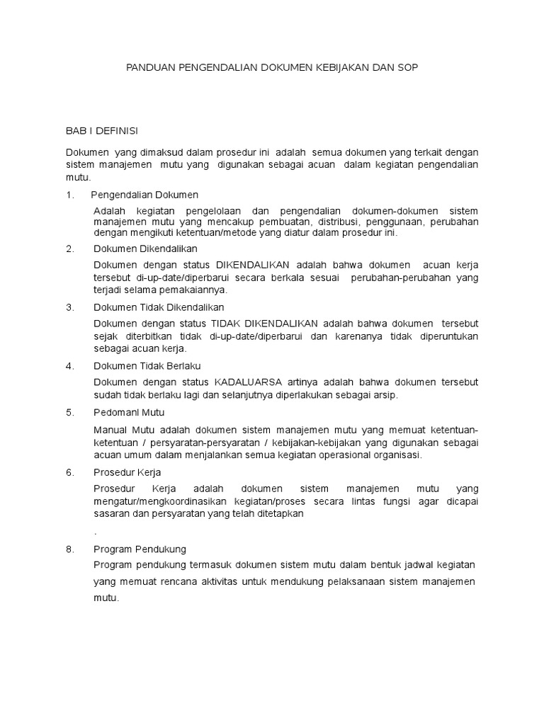 Panduan Pengendalian Dokumen Kebijakan Dan Sop | PDF