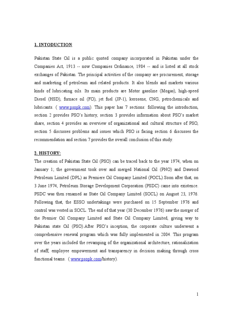 An Overview of Pakistan State Oil's Organizational Structure, Culture ...