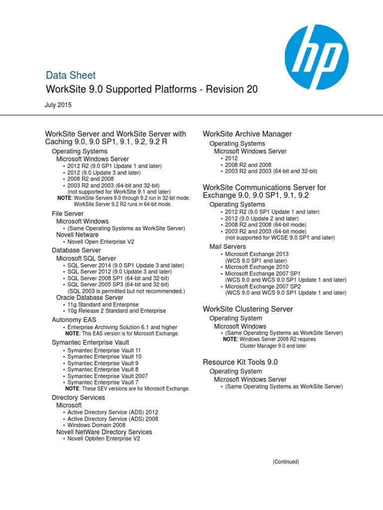 WorkSite Supported Platforms (9.0, English) | PDF | Microsoft Exchange ...