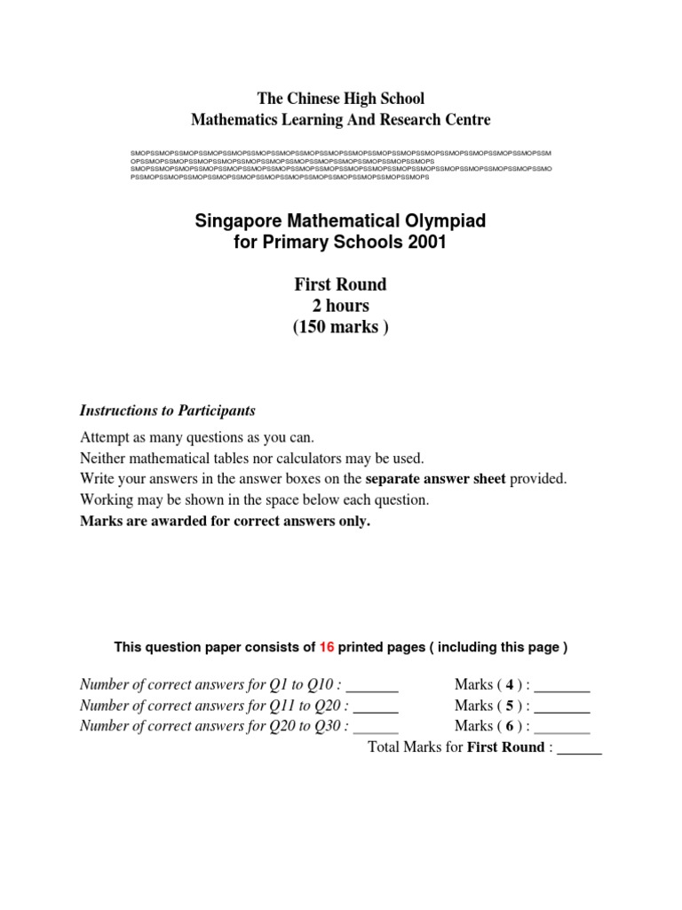 APMOPS 2001 First Round | PDF | Rectangle | Elementary Geometry