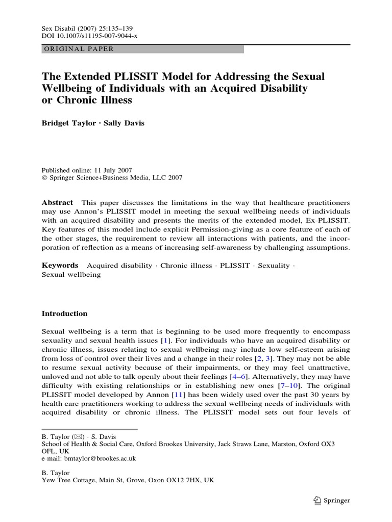 Ex-PLISSIT in Sexuality & Disability | PDF | Disability | Sexual ...
