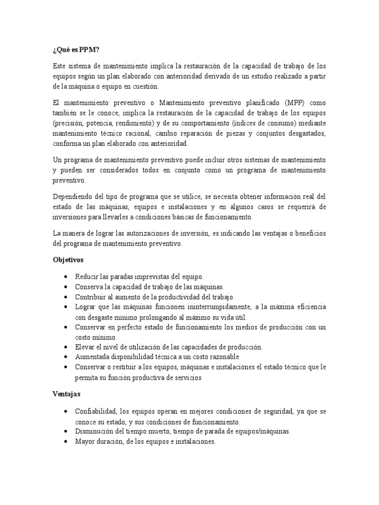 Mantenimiento Preventivo Planificado | PDF