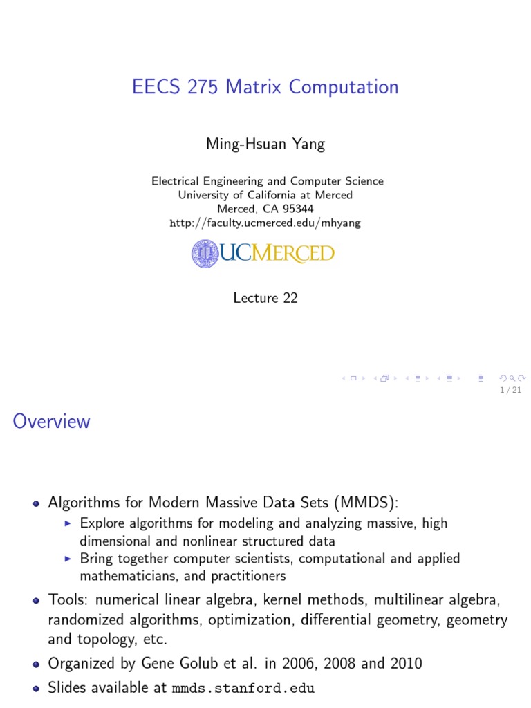 EECS 275 Matrix Computation: Ming-Hsuan Yang | PDF | Matrix ...