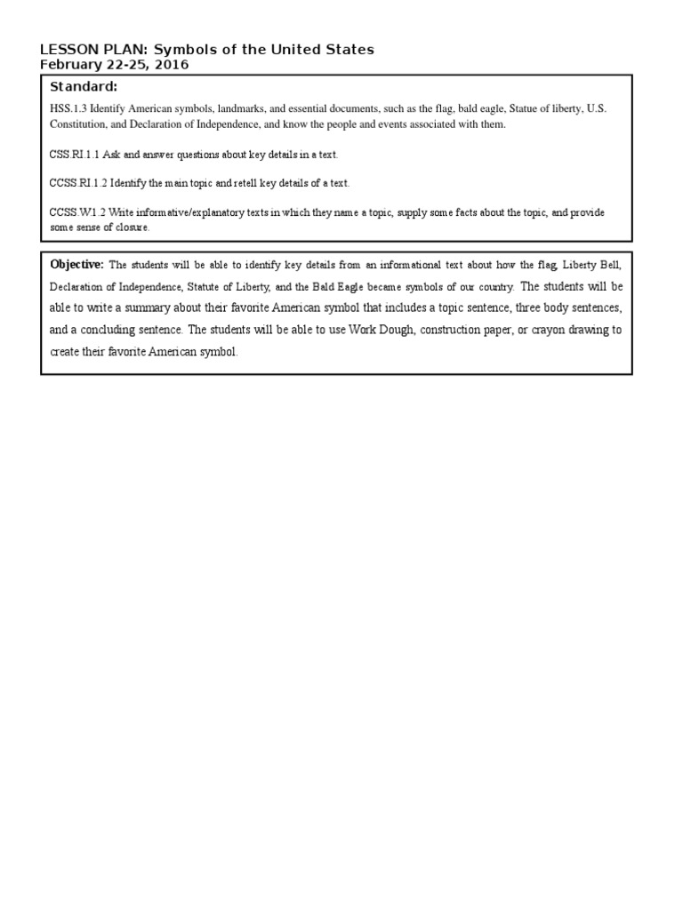 American Symbols Lesson Plan | PDF