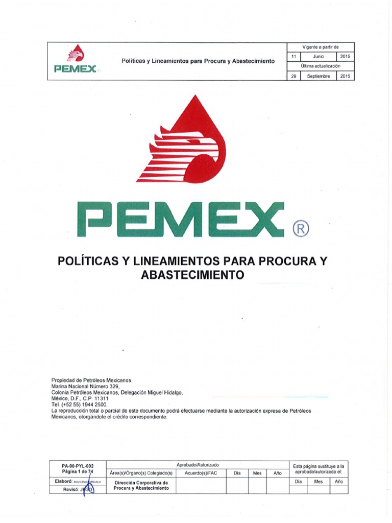 Políticas y Lineamientos para Procura y Abastecimiento Con Formatos ...