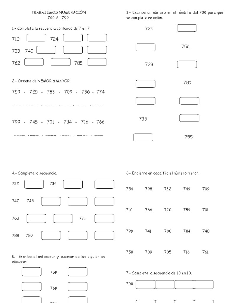 Trabajemos Numeración 700 Al 799 | PDF
