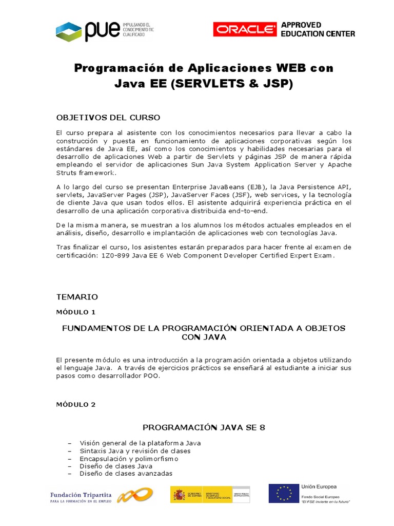 Desarrollo de aplicaciones web empresariales con Java EE: objetivos, temario y tecnologías de ...