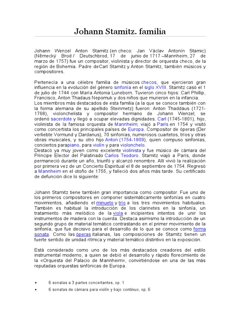 Johann Stamitz: Pionero de la Sinfonía | PDF | Clasicismo | Música clásica