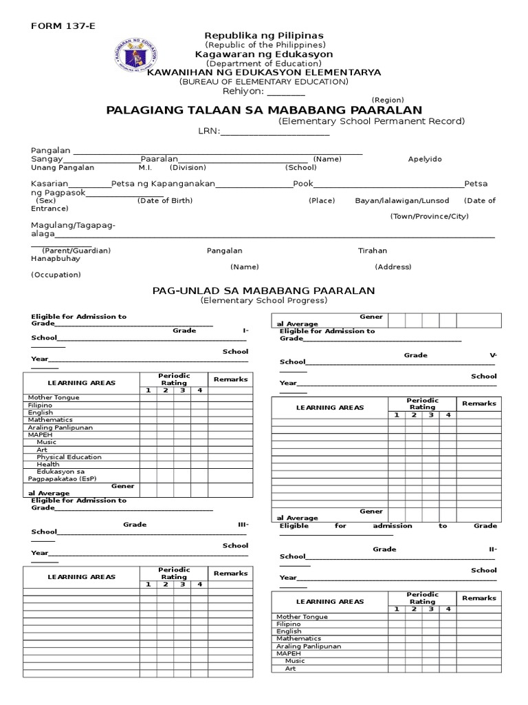 Form 137-School Permanent Record | PDF | Psychological Concepts | Behavior Modification