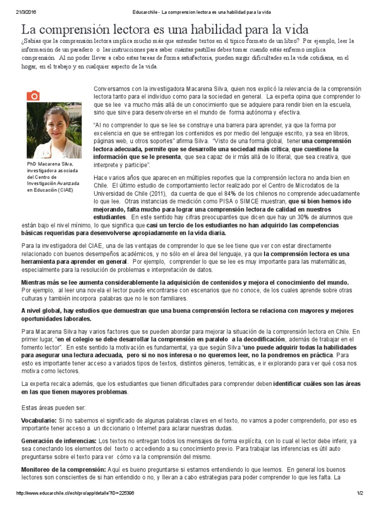 Comprensión lectora: clave para la vida | PDF | Comprensión lectora ...
