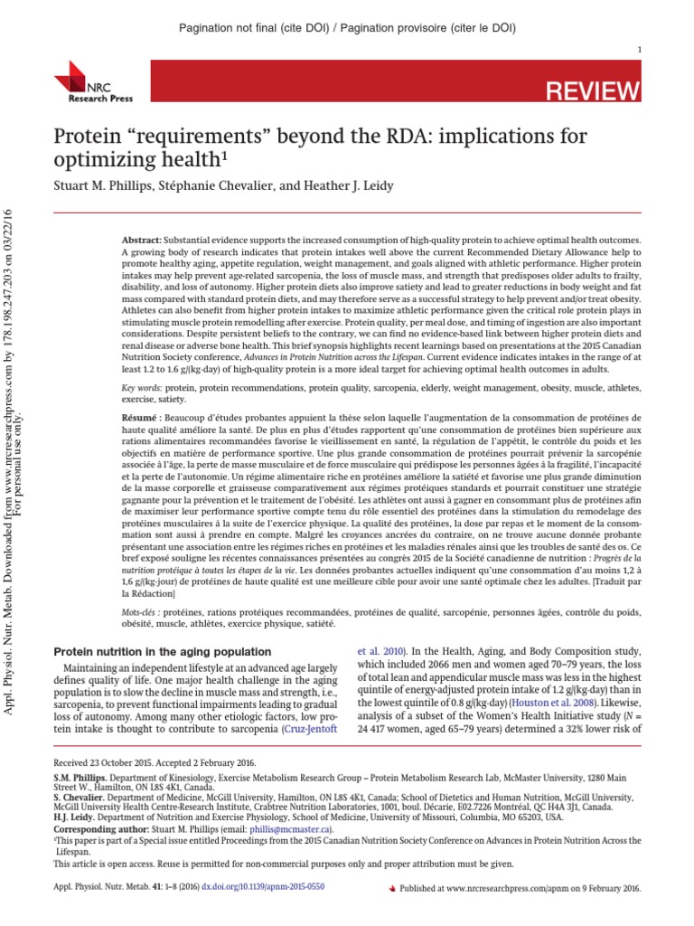 Protein "Requirements" Beyond The RDA Implications For Optimizing ...