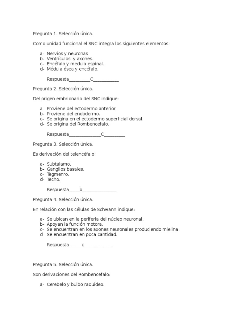 Examen Modulo 1 SNC Respuestas | PDF | Cerebelo | Ganglios basales
