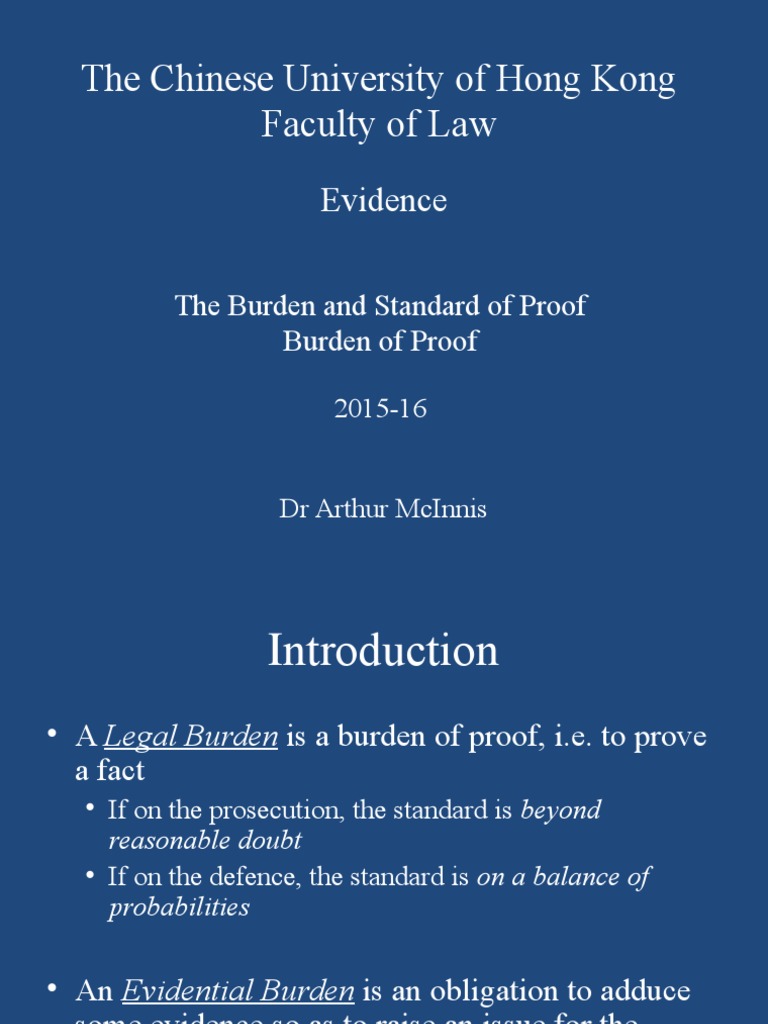 Week 2 - The Burden of Proof 2015-16 | Burden Of Proof (Law) | Evidence ...