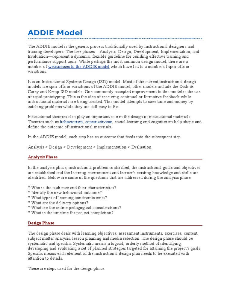 Addie Model | Instructional Design | Lesson Plan