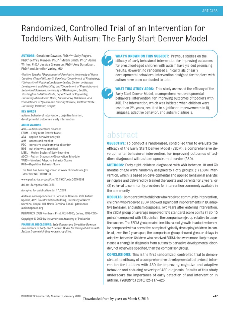 ESDM | PDF | Autism Spectrum | Pervasive Developmental Disorders