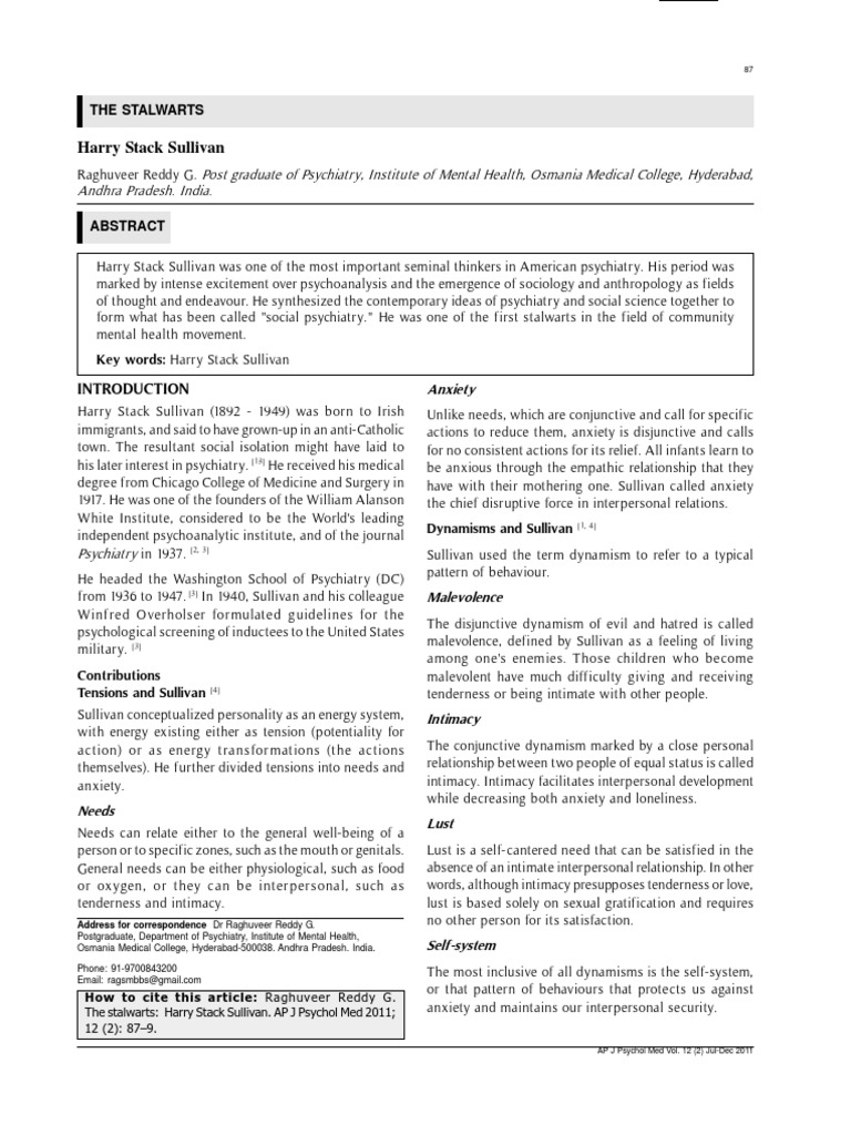 Harry Stack Sullivan's Interpersonal Theory | PDF | Psychology ...