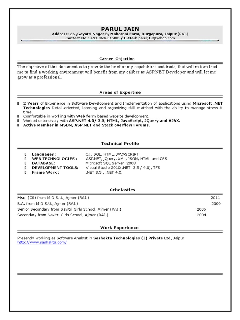 Parul Resume Pdf J Query Ajax Programming