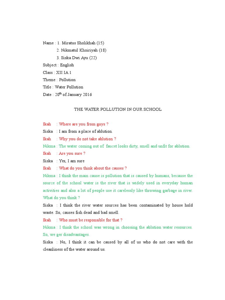 Water Pollution Discussion in School | PDF | Home & Garden