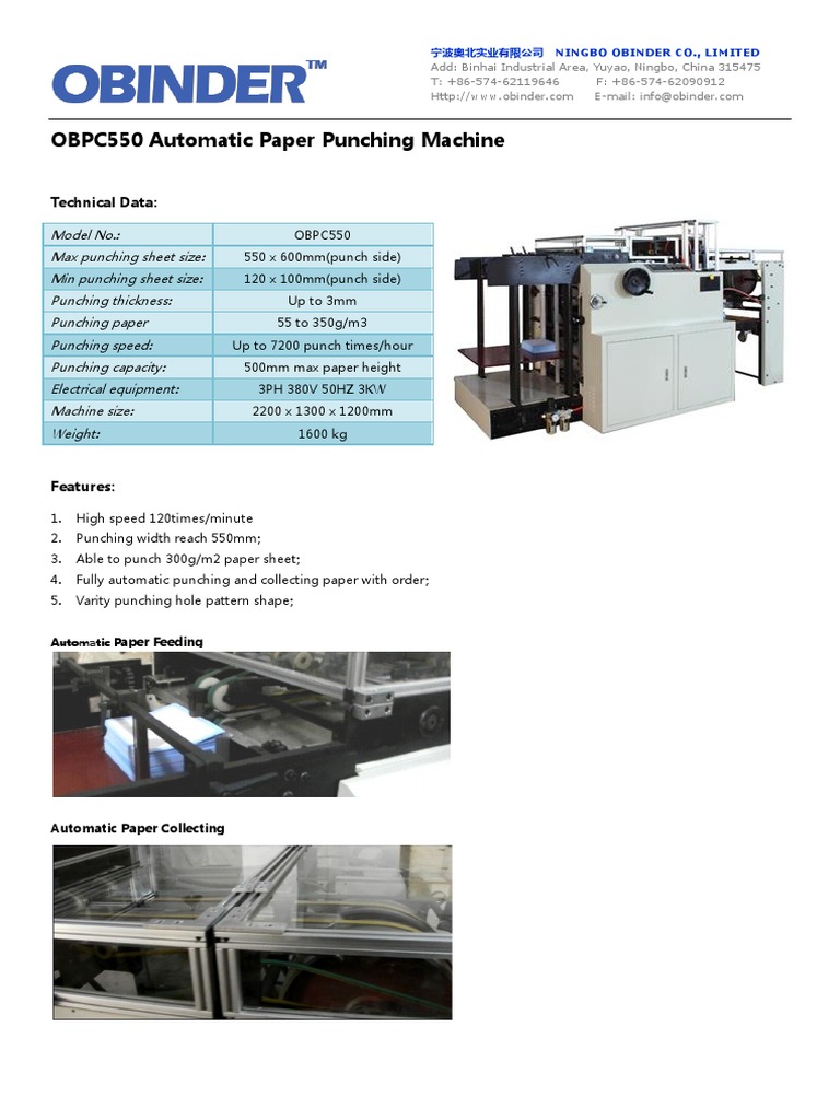 OBPC550 Automatic Paper Punching Machine | PDF | Home & Garden | Computers