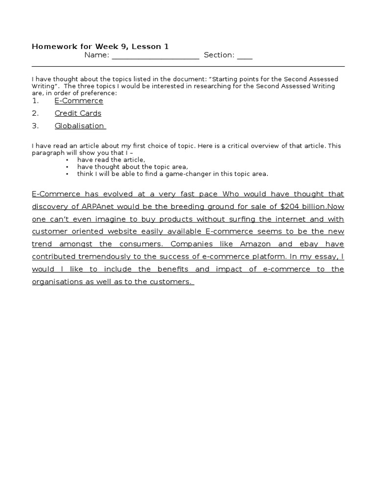 Homework For Week 9, Lesson 1 | PDF | Career & Growth