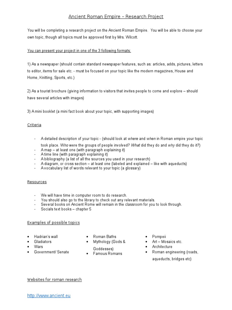 Ancient Rome - Research Project | PDF