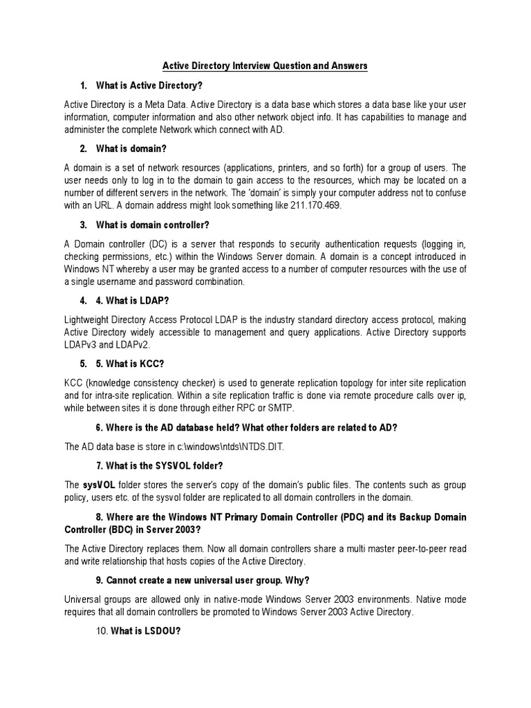 Active Directory Interview Question and Answers | PDF | Active Directory | Group Policy