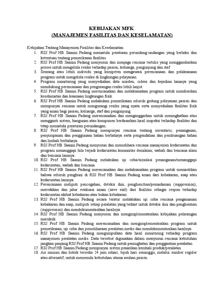 Kebijakan MFK RS | PDF | Sains & Matematika