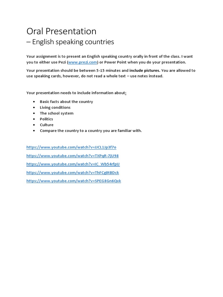 Oral Presentation on English-Speaking Countries | PDF