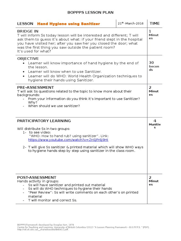 Boppps Lesson Plan Template 1 | PDF | Lesson Plan | Behavior Modification