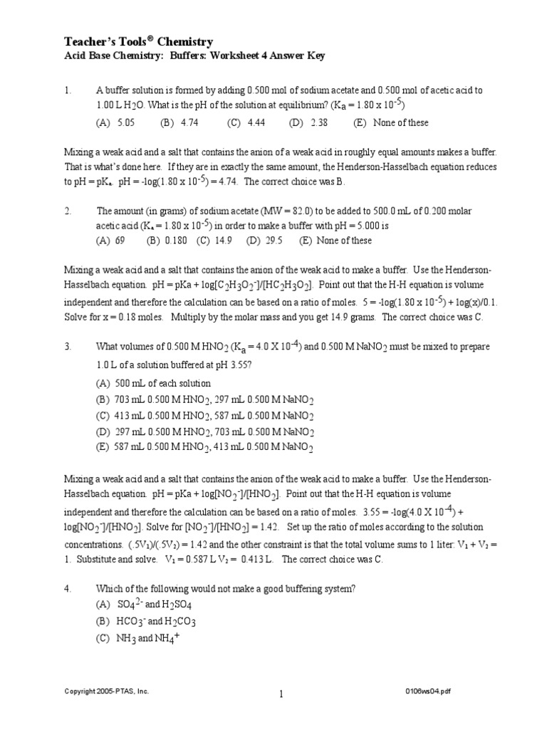 Buffers Key | PDF | Buffer Solution | Acid Dissociation Constant