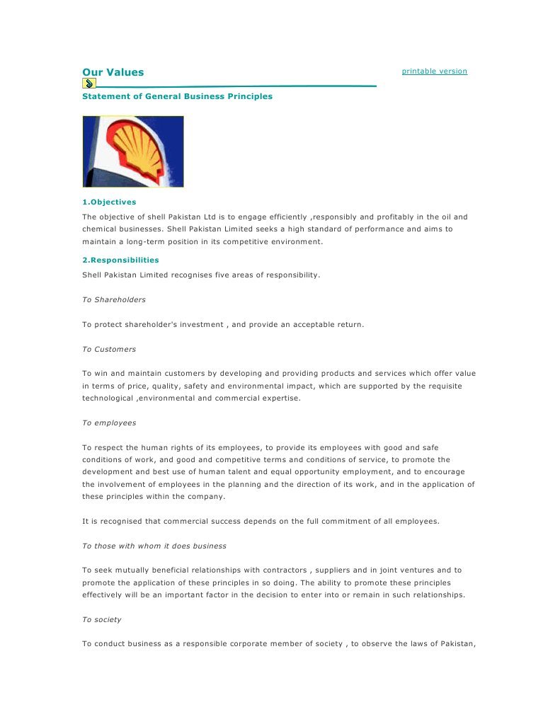 Shell Pakistan's Core Values | PDF | Fuel Economy In Automobiles ...